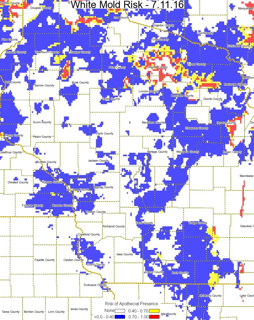Wisconsin White Mold Risk Map – July 11, 2016 – Integrated Pest and ...